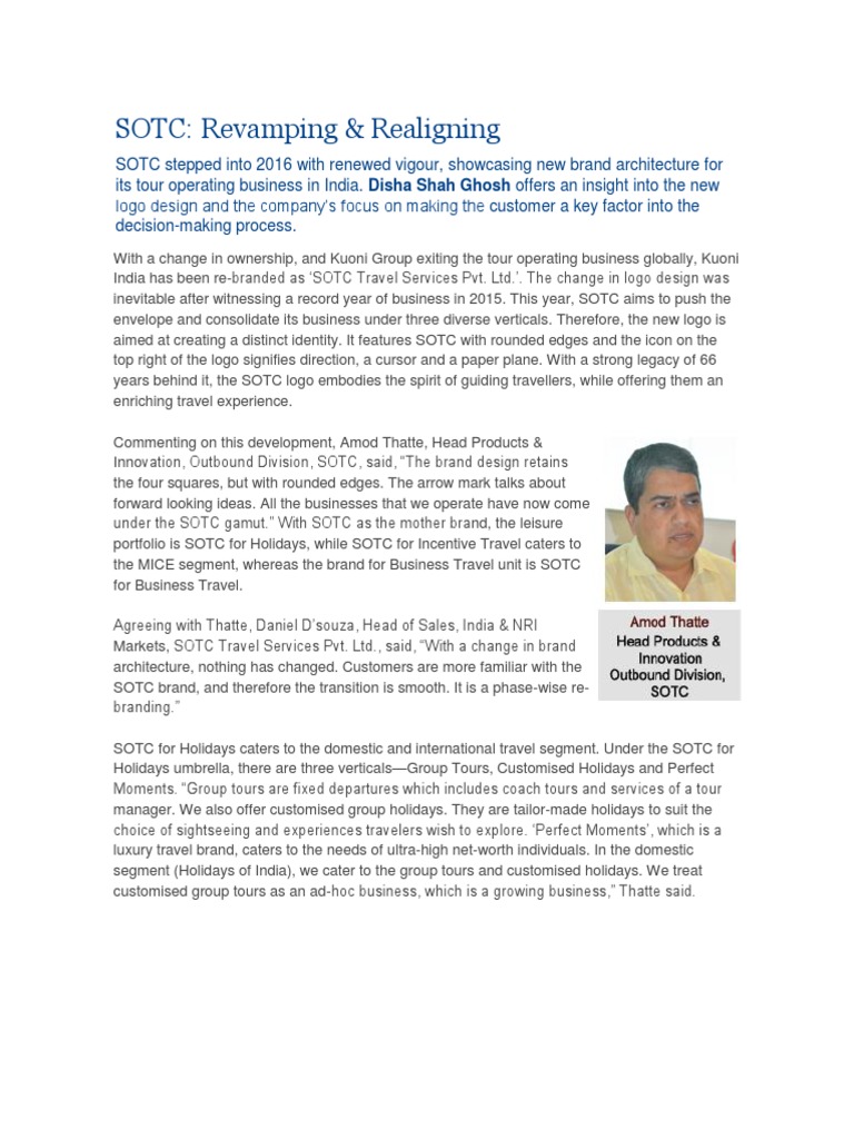 SOTC Brand Revamp and Customer Focus | PDF | Brand | Tourism