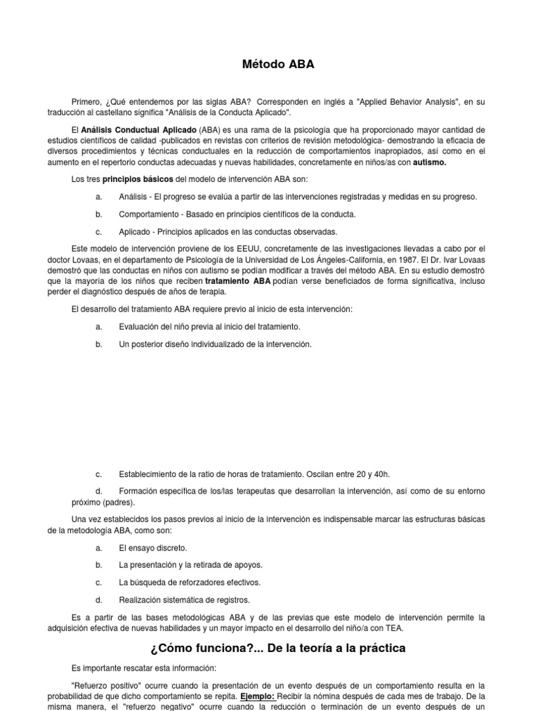 Introduccion Al Metodo ABA | PDF | Autismo | Comportamiento