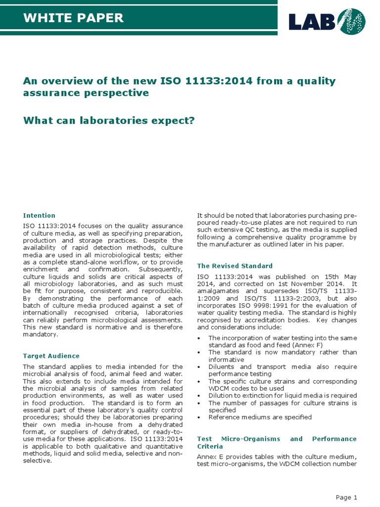 Lab M ISO 11133-2014 White Paper | PDF | Growth Medium | Colony Forming ...