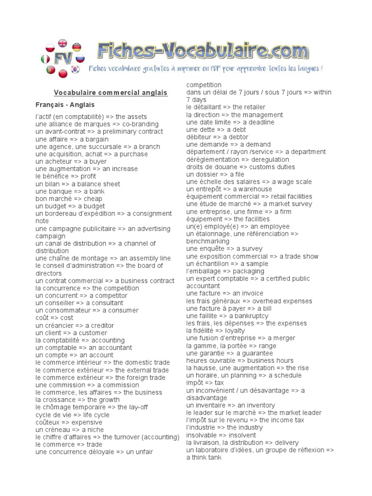 Vocabulaire Commercial Anglais PDF | PDF | Business | Économie d'entreprise