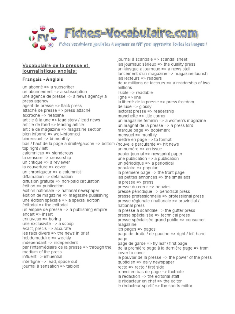 Vocabulaire de la presse en anglais | PDF | Les magazines | Journaux