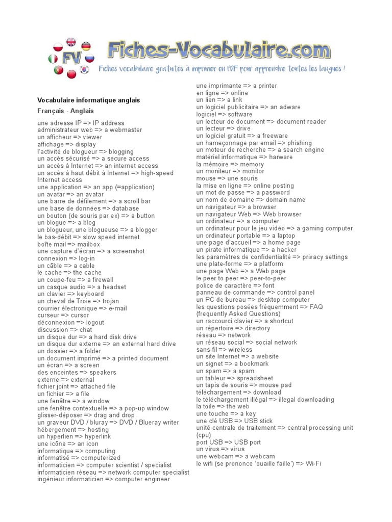 Vocabulaire Informatique Anglais-Français | PDF | Blog | Internet