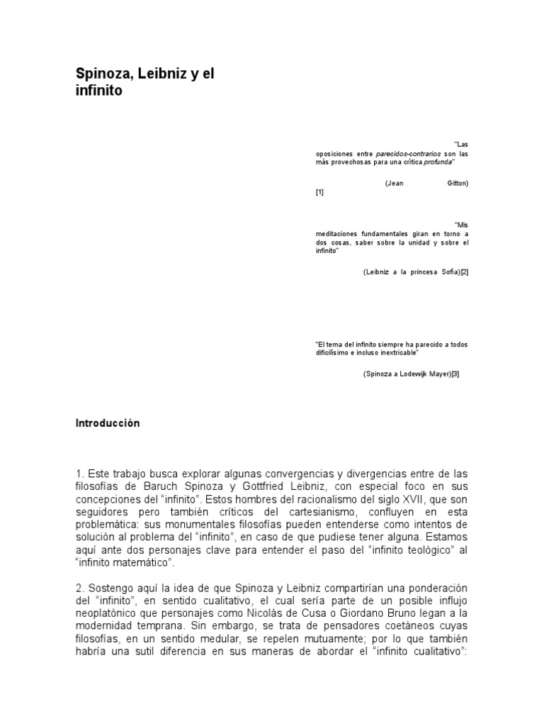 Spinoza, Leibniz y El Infinito | PDF | Baruch Spinoza | neoplatonismo