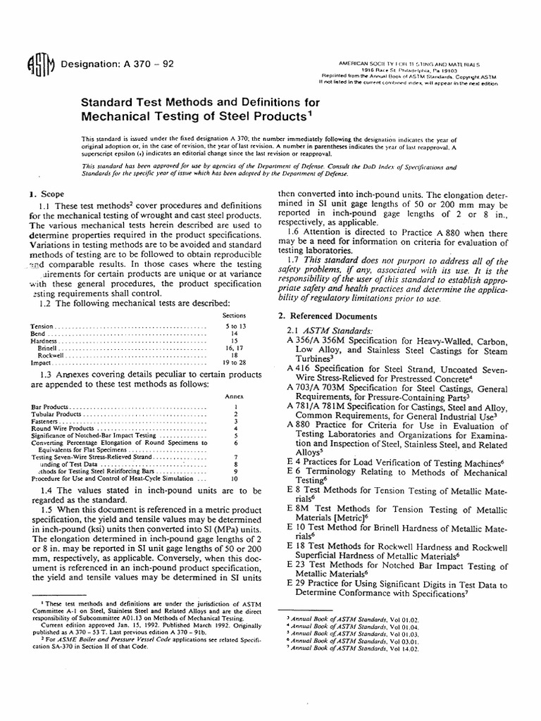 Ensaio de Tração ASTM A370 | PDF