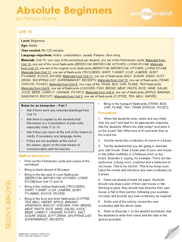 ESOL Absolute Beginners Unit 15 | PDF | Food And Drink | Beverages