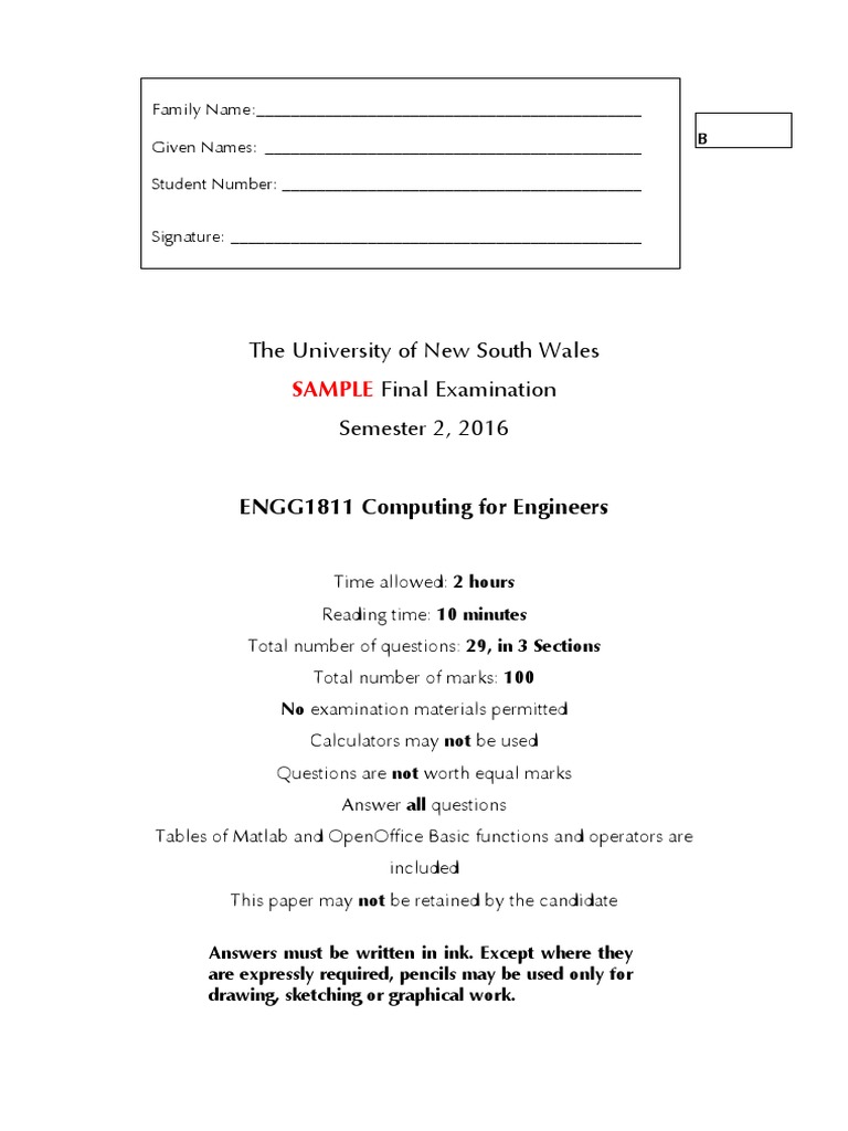 Sample Exam 16 S 2 | PDF | Matrix (Mathematics) | Multiple Choice