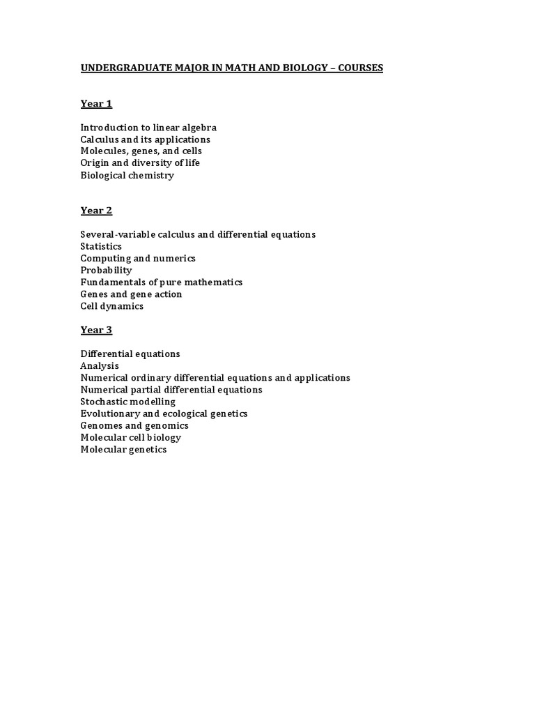 Math and Biology Major Courses | PDF | Science & Mathematics