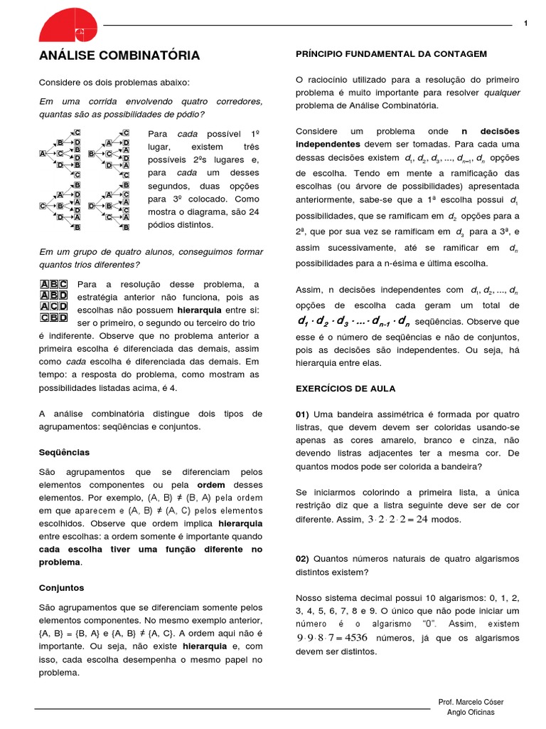 Exercícios Resolvidos - Análise Combinatória PDF | PDF | Combinatória | Triângulo