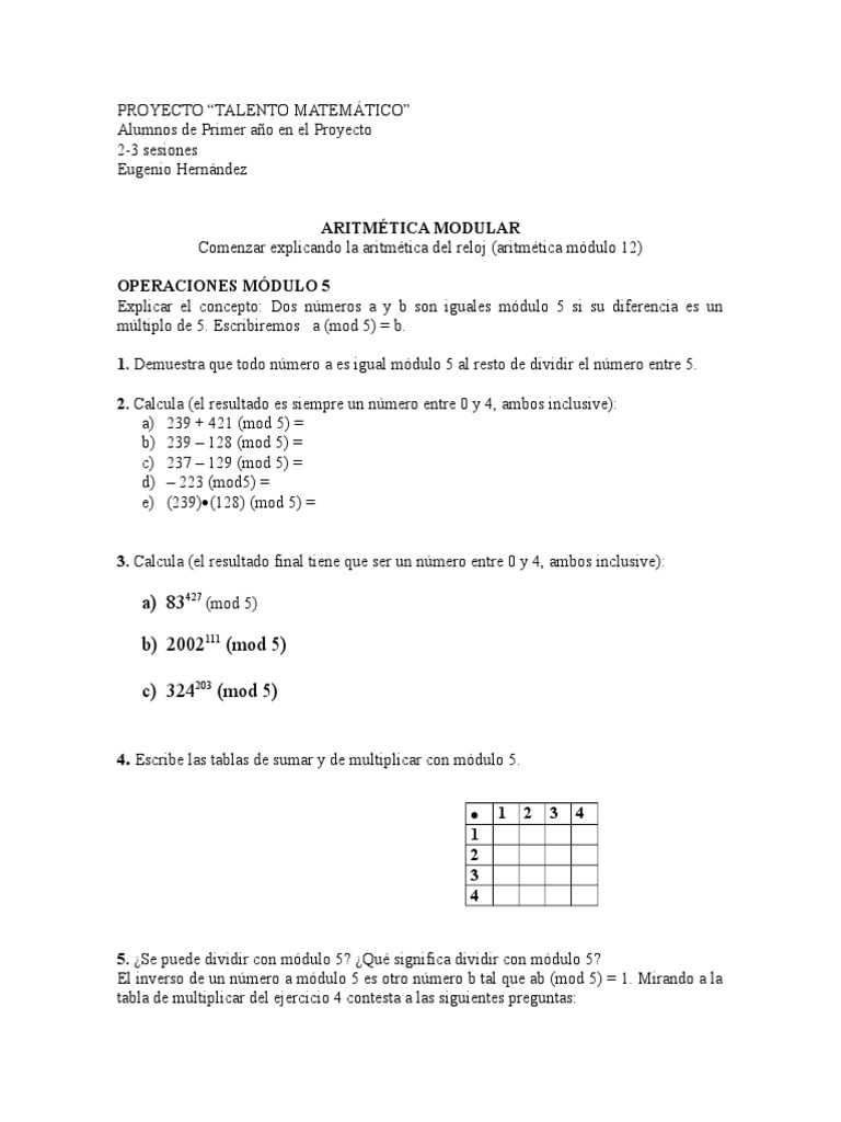 Aritmética Modular y Inversos Módulo 5 | PDF | Teoría del anillo | Álgebra