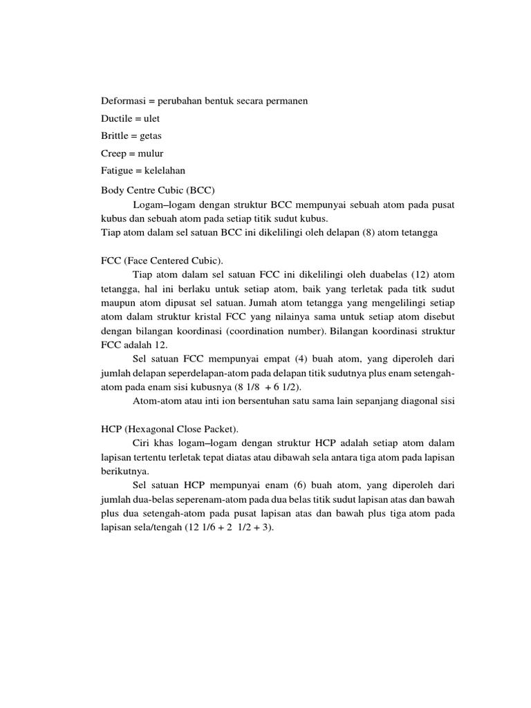 Struktur Kristal BCC, FCC, dan HCP | PDF