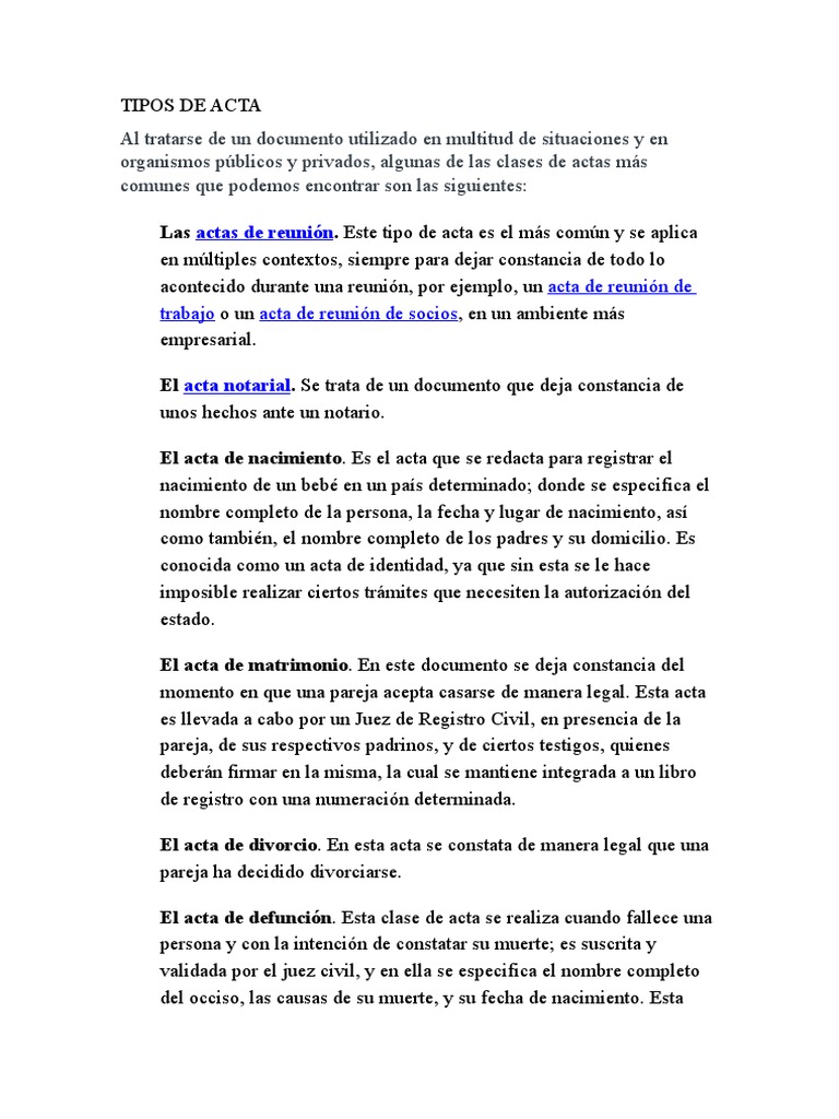 Tipos de Acta | Divorcio | Instituciones sociales