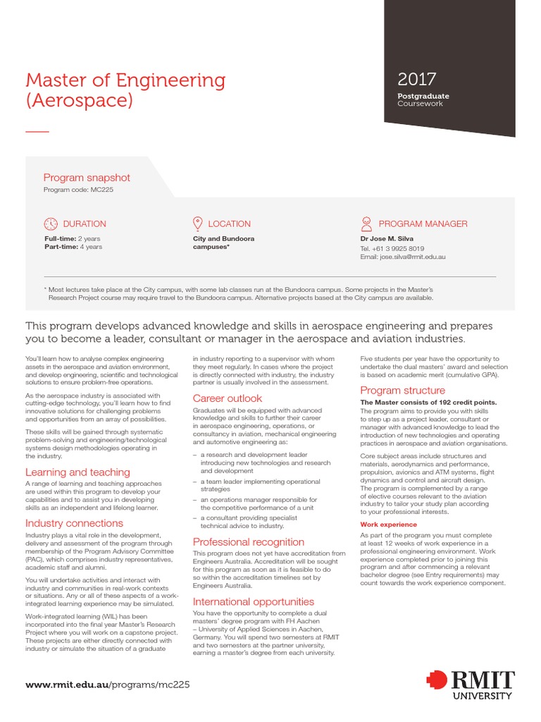 RMIT Aerospace Brochure | PDF | Master's Degree | Engineering