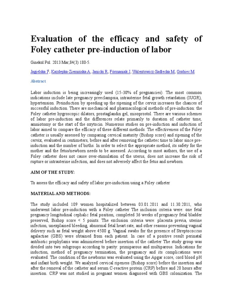 Evaluation of The Efficacy and Safety of Foley Catheter Pre-Induction ...