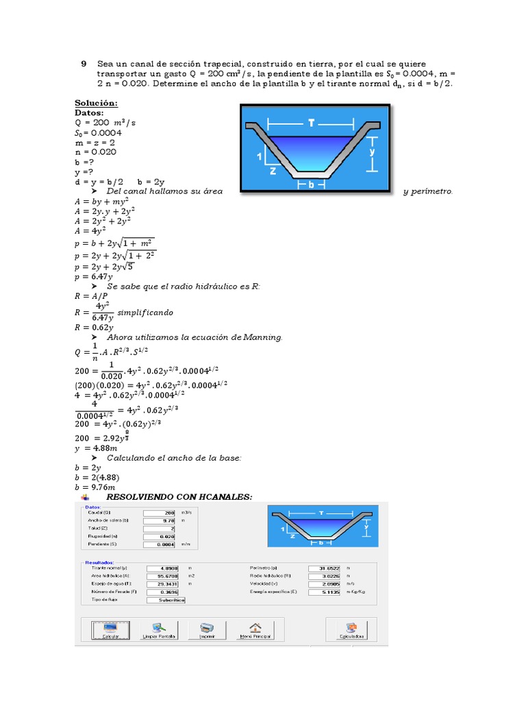 Ejercicios Resueltos de Estructuras Hidr | PDF | Pendiente | Ecuaciones