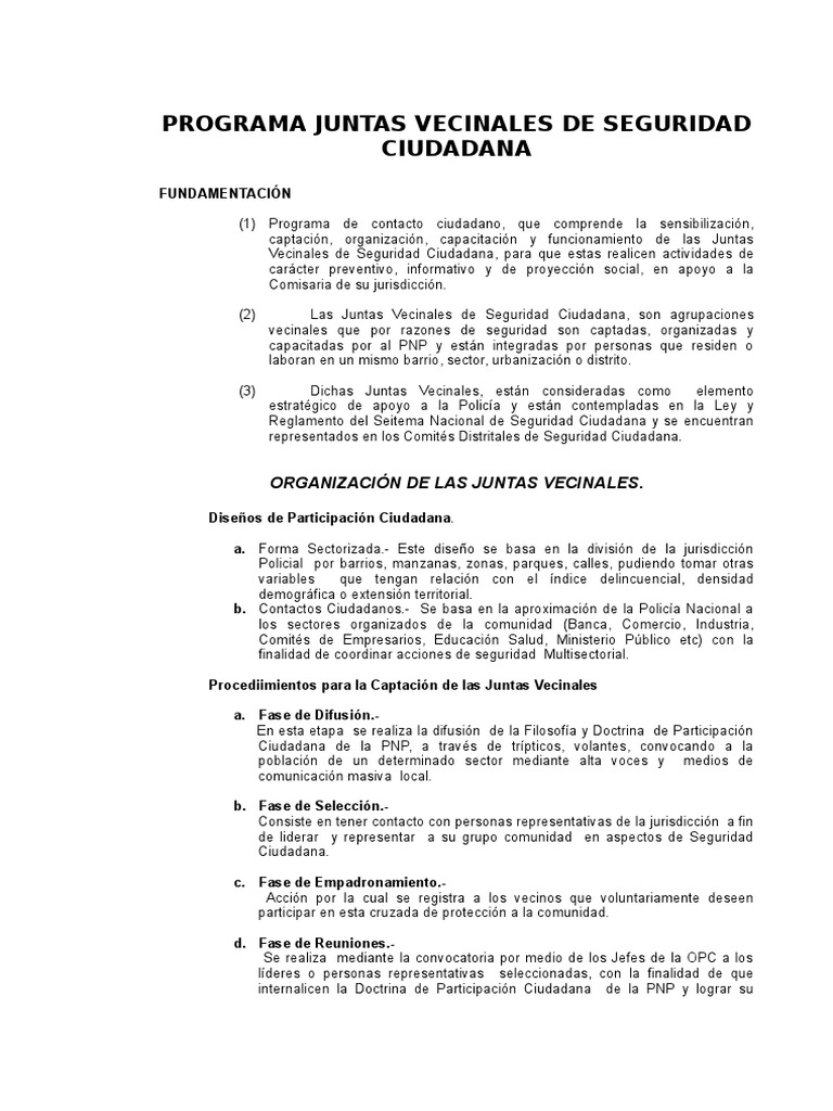 Juntas Vecinales | Policía | Bancos