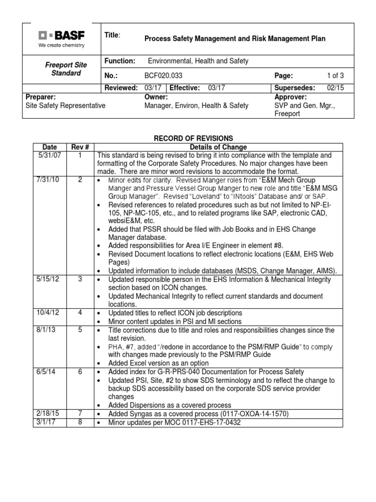Plan PSM Example | PDF | Safety | Occupational Safety And Health