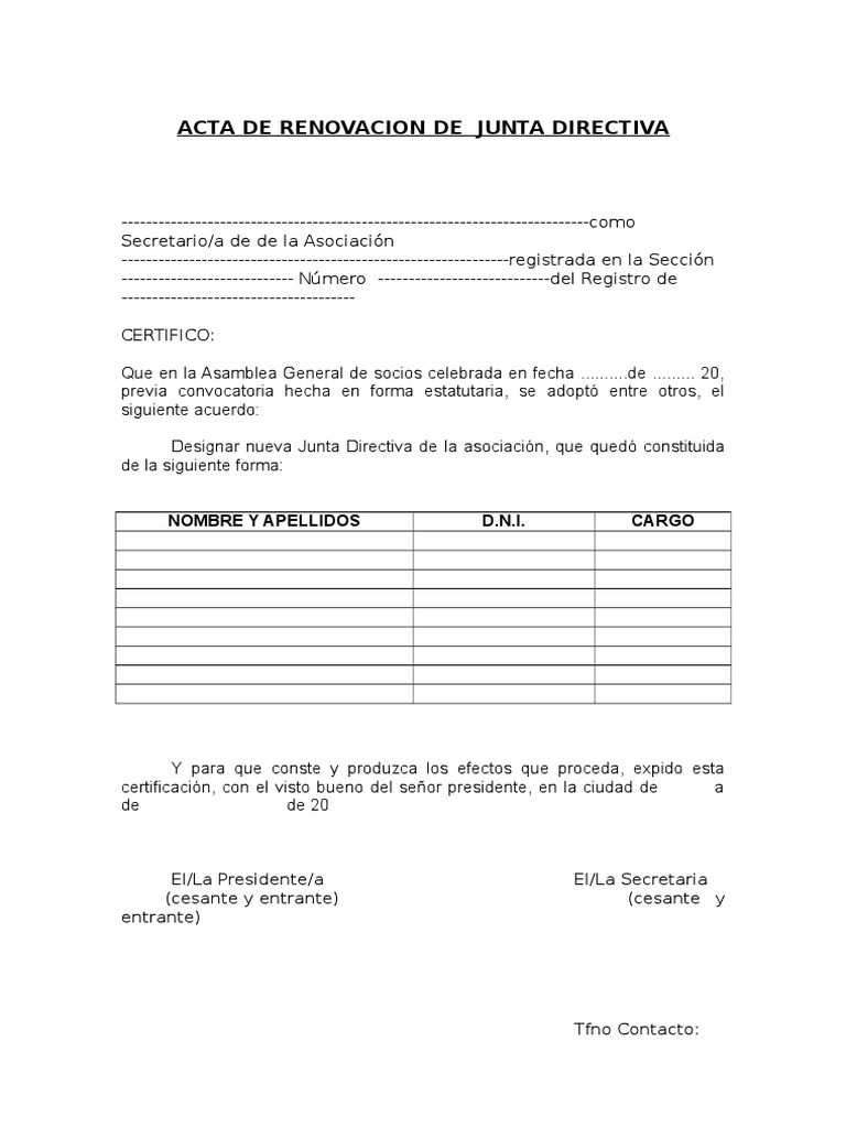 Acta Nueva Junta Directiva | PDF
