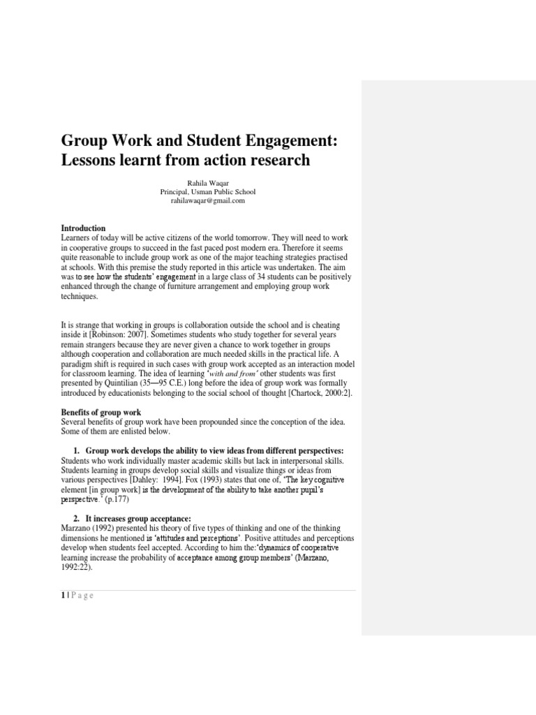 Group Work and Student Engagement (Final) | PDF | Teachers | Classroom
