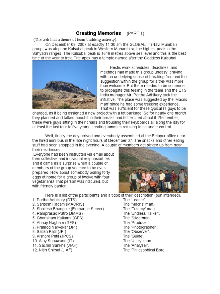 Creating Memories: (PART 1) (The Trek Had A Theme of Team Building ...