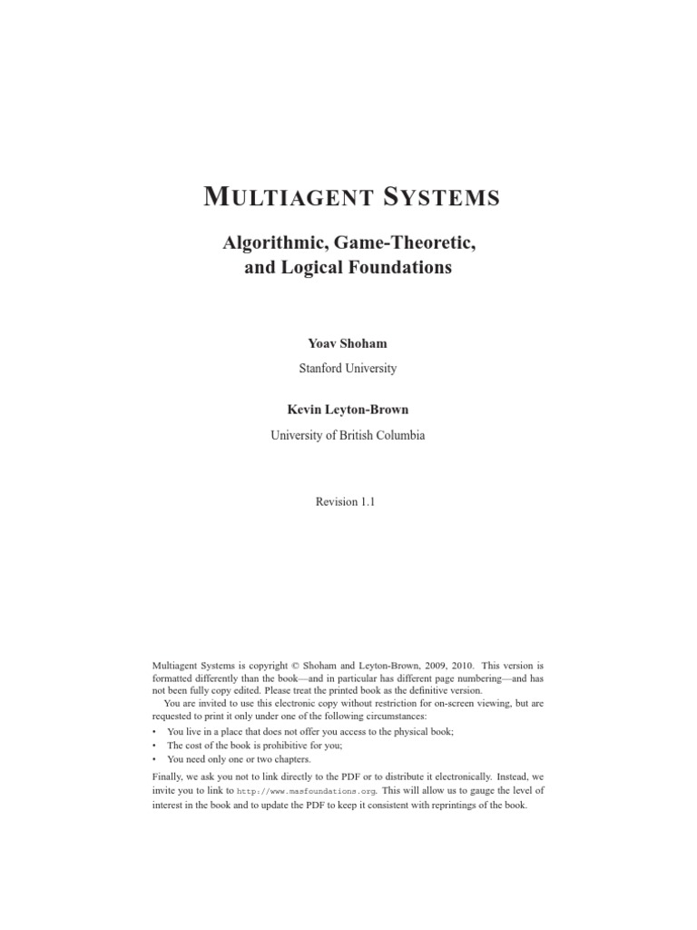 Multi Agent Systems Algorithmic Theoretic And Logical Foundations Toc Pdf Game Theory