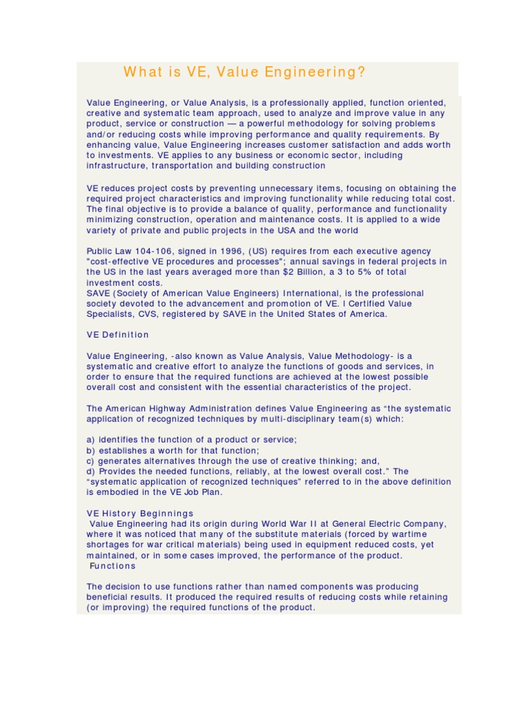 Value Engineering | PDF | Engineering | Cost–Benefit Analysis