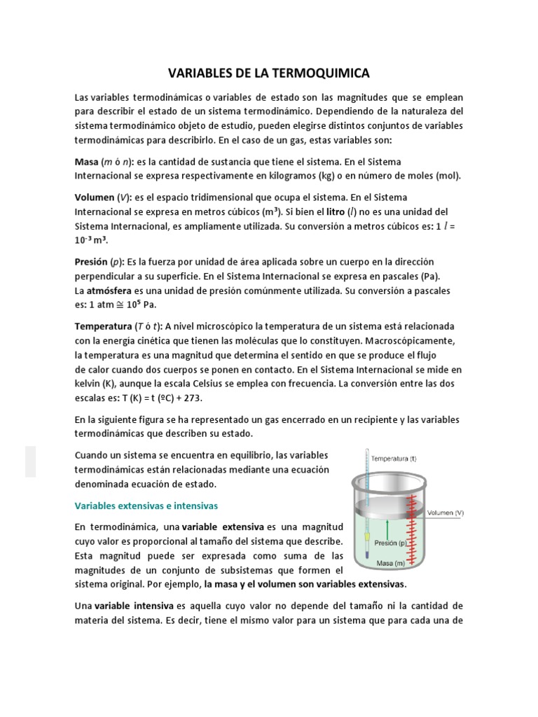 Variables de La Termoquimica | PDF | Termodinámica | Temperatura