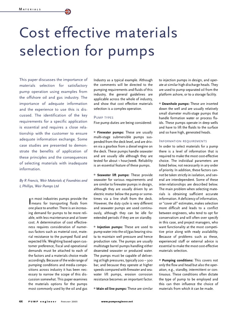 Cost Effective Materials Selection For Pumps | PDF | Corrosion ...