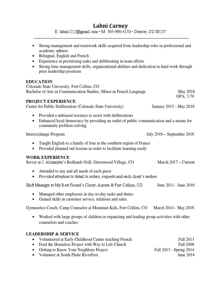 Lahni Carney Resume | PDF