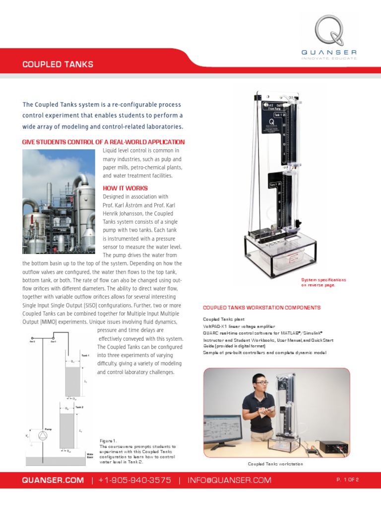 Quanser Coupled Tanks System Specificatons Generic | PDF | Sensor | Pump Quanser Coupled Tanks System Specificatons Generic | PDF | Sensor | Pump