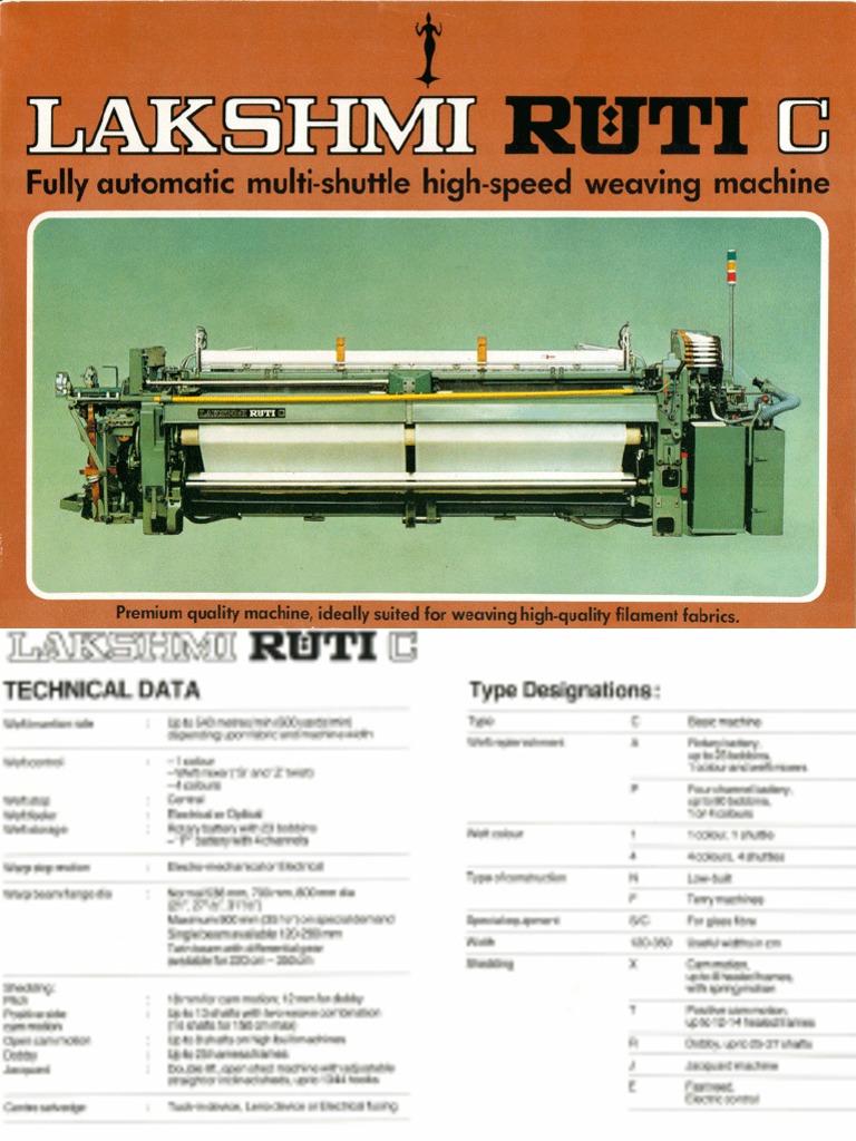 TELAR RUTI C LANZADERA Automatic Shuttle Looms-Machine Specifications | PDF