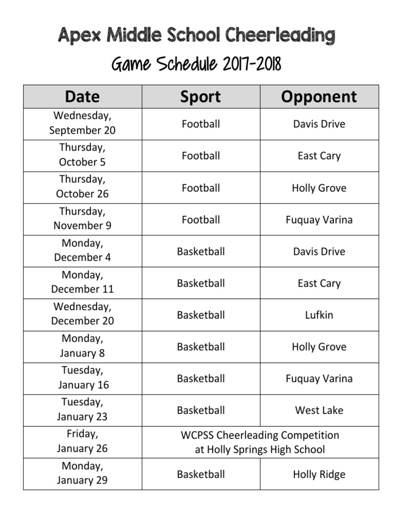 Game Schedule 2017-2018: Date Sport Opponent | PDF