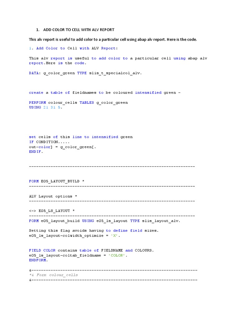 Add Color To Cell With Alv Report This Alv Report Is Useful To Add Color To A Particular Cell ...