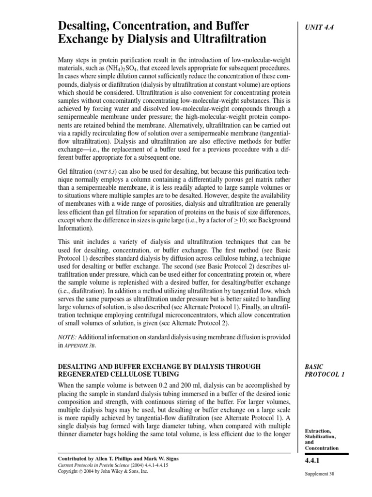 Desalting, Concentration, and Buffer Exchange by Dialysis and ...