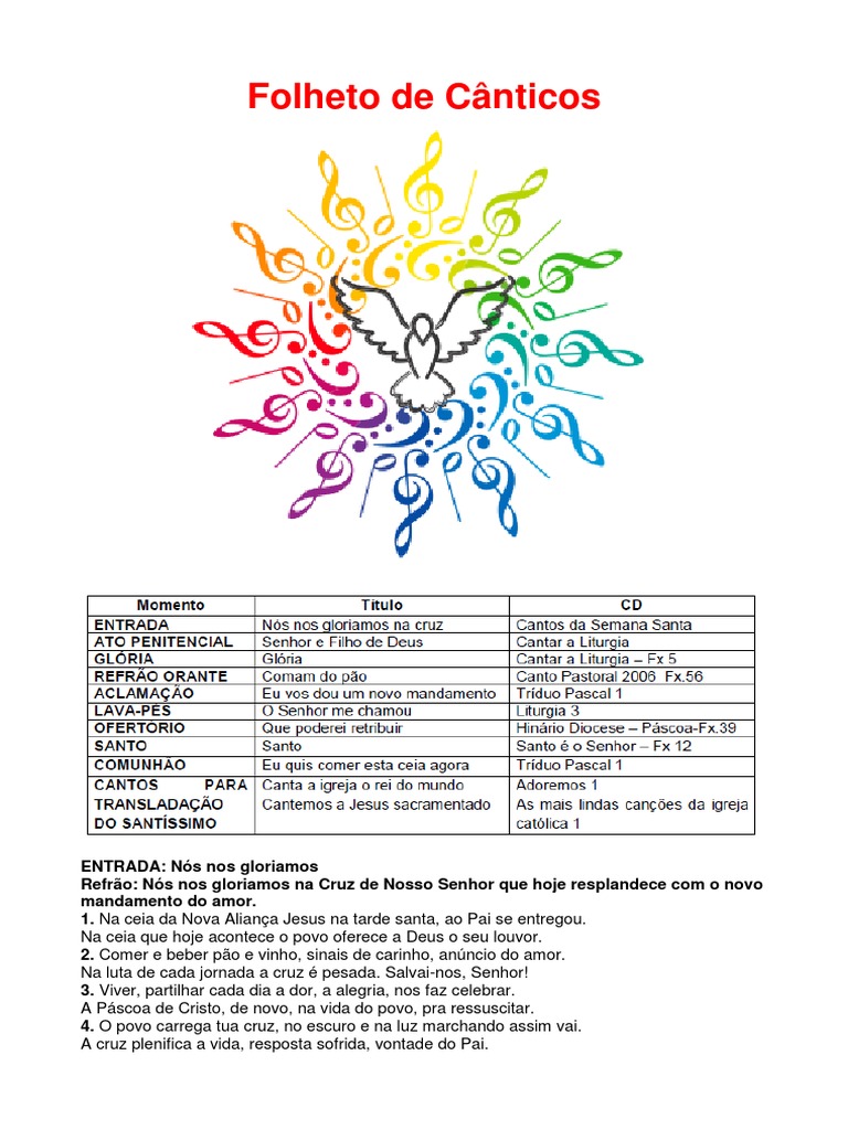 Folheto de Cânticos | PDF | Jesus | Eucaristia