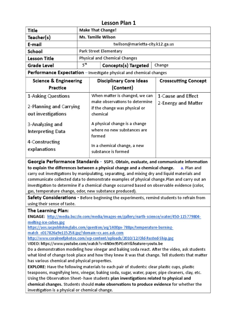 Physical and Chemical Changes Lesson | PDF | Chemical Substances | Matter