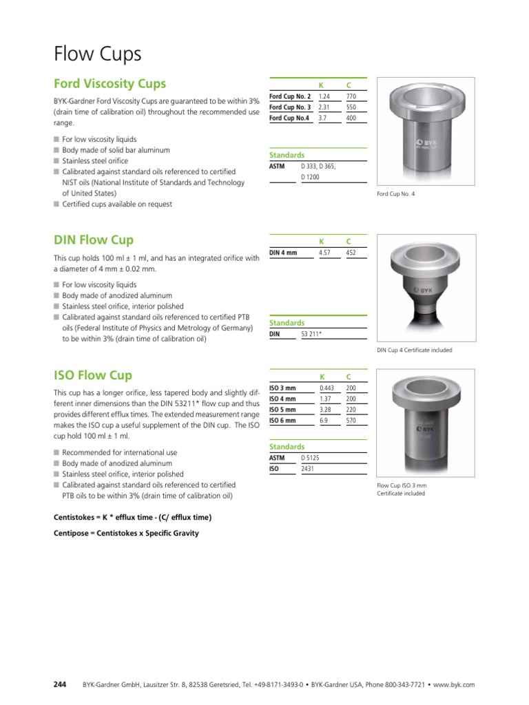Ford Din Iso Flow-Cups | PDF | Viscosity | Calibration