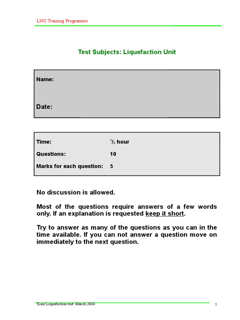 Test Subjects: Liquefaction Unit: Name | PDF | Technology & Engineering