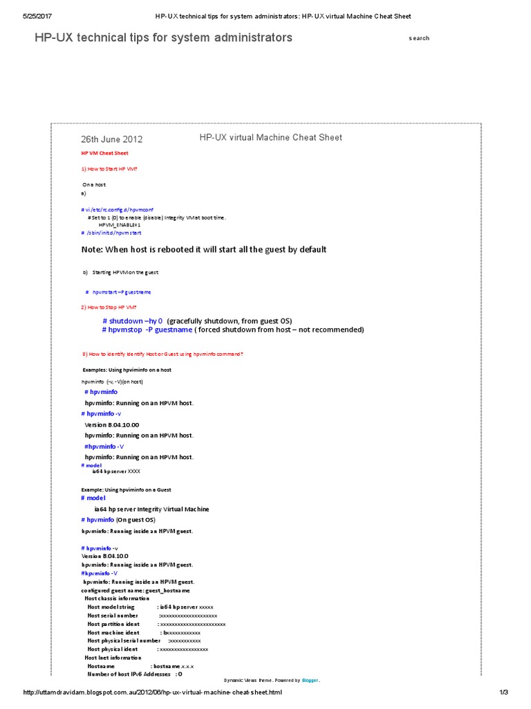 HP-UX VM Administration Cheat Sheet | PDF | Virtual Machine | Computer ...