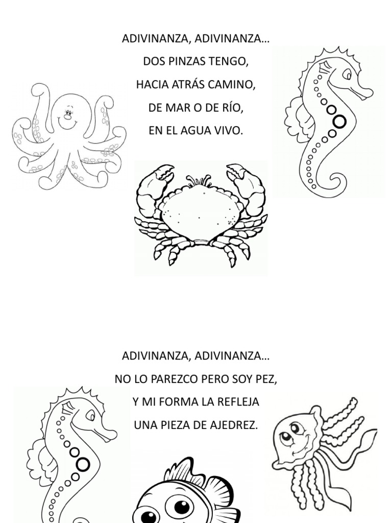 Adivinanzas Animalitos Del Mar | PDF