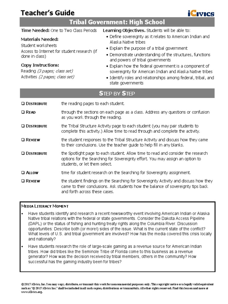 Tribal Govt ICivics Lesson Plan | PDF | Tribal Sovereignty In The ...