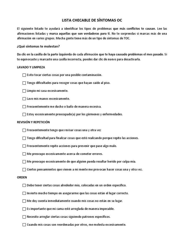 Checklist TOC | PDF | Mente | Salud y bienestar