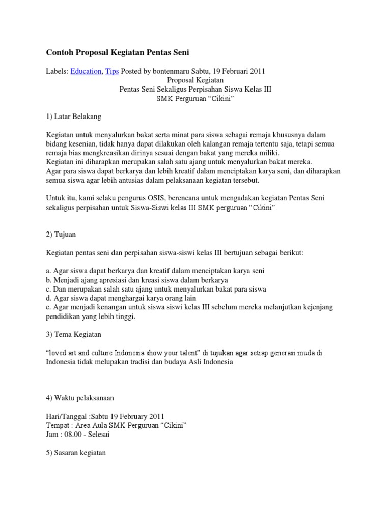 Contoh Proposal Kegiatan Pentas Seni | PDF