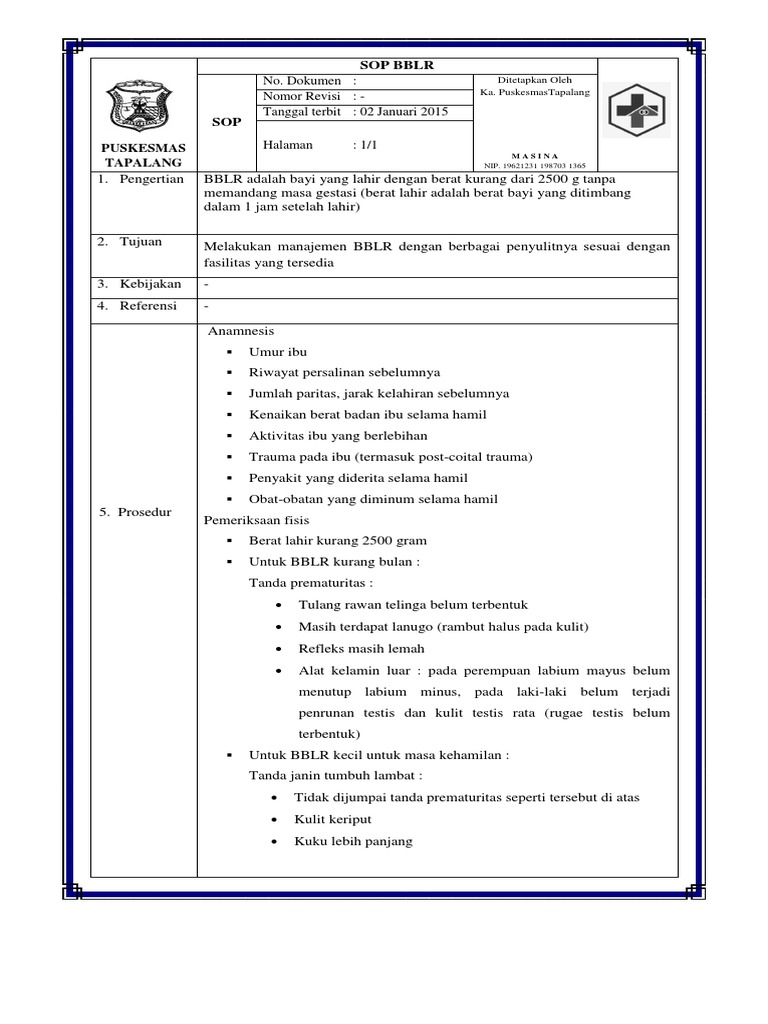 Sop BBLR | PDF | Pengembangan Diri