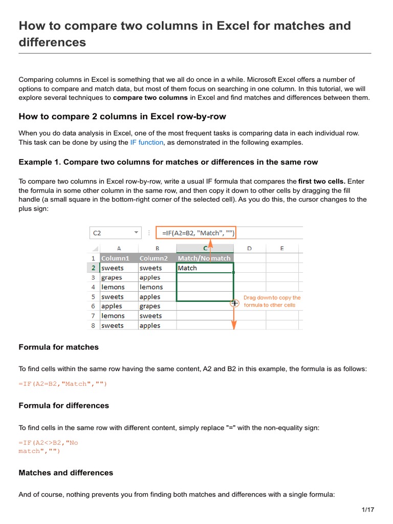 How To Compare Two Columns in Excel For Matches and Differences ...