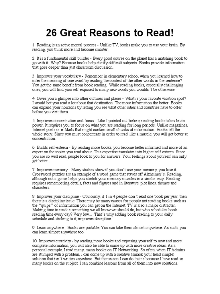 26 Reason To Read | PDF | Expert | Reading (Process)