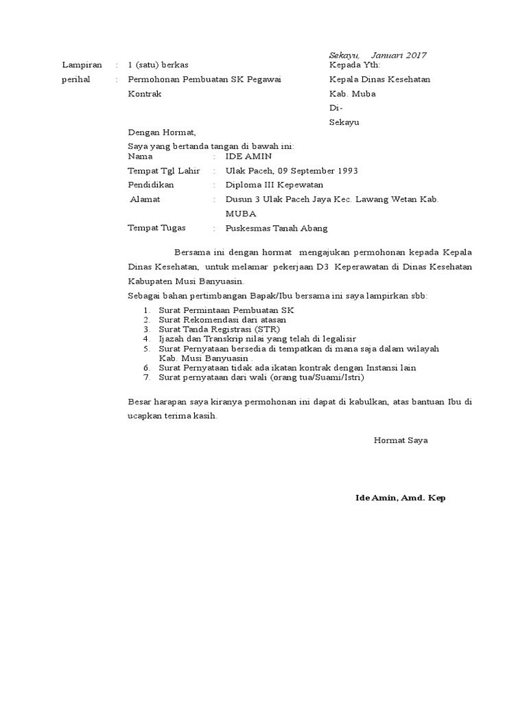 Surat Permohonan Pembuatan SK | PDF