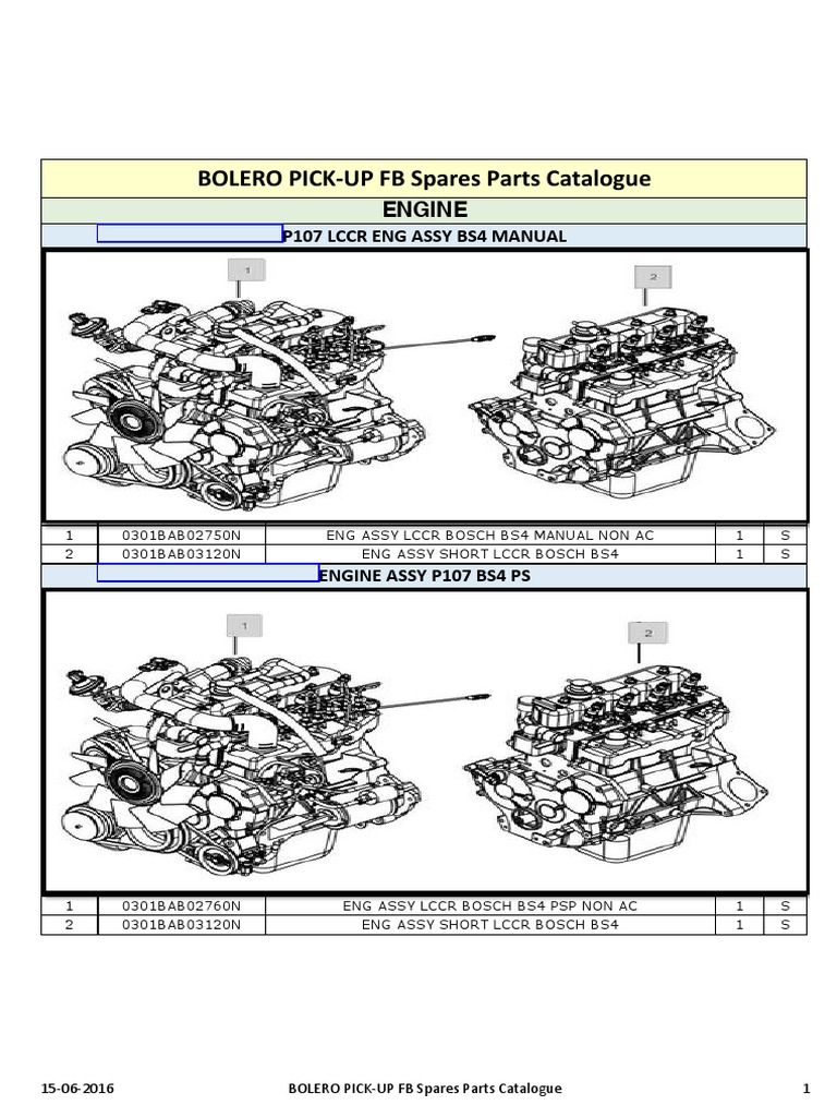 Bolero Pick UP FB Spares Parts Catalogue PDF Screw Valve