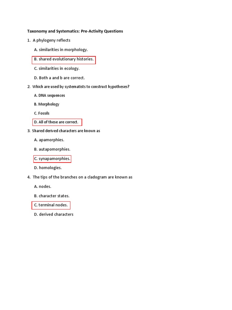 Answers Taxonomy & Systematic Questions PDF | PDF