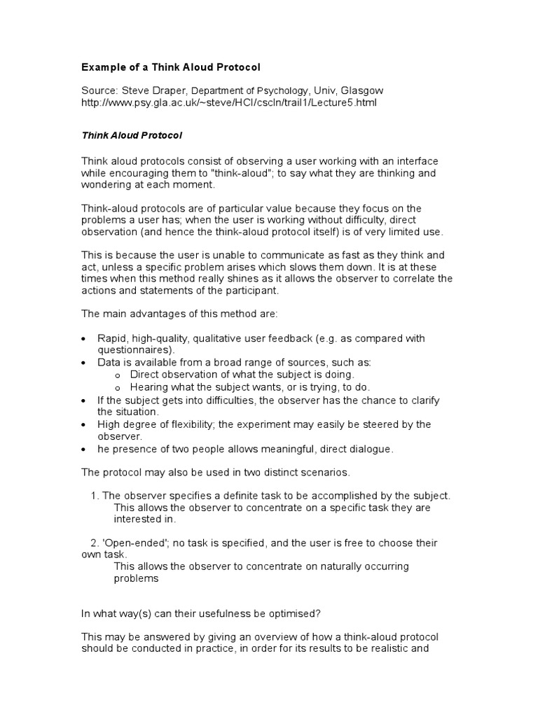 Think Aloud Protocol Example | Download Free PDF | Experiment | Communications Protocols