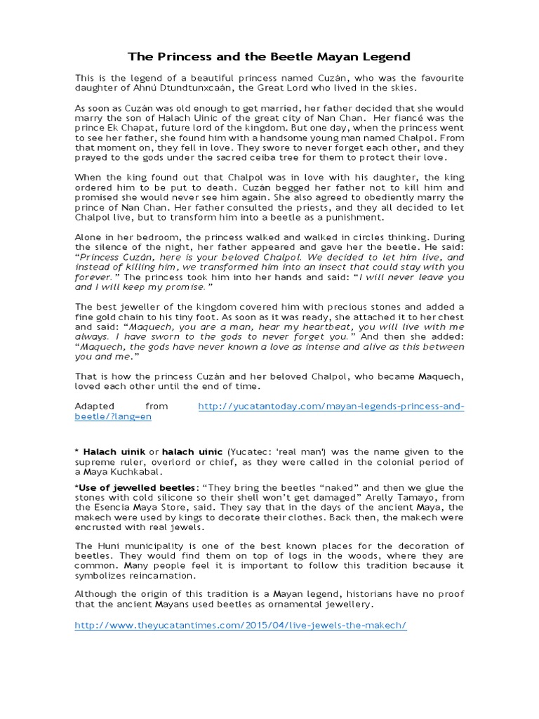 The Princess and The Beetle Mayan Legend | PDF | Jewellery | Maya ...